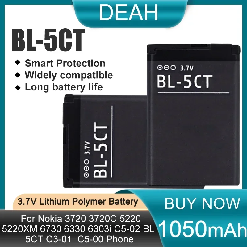 2-50PCS BL-5CT BL5CT 1050mAh Replacement Phone Battery For Nokia 3720 5220 5220XM 6730 6330 ...