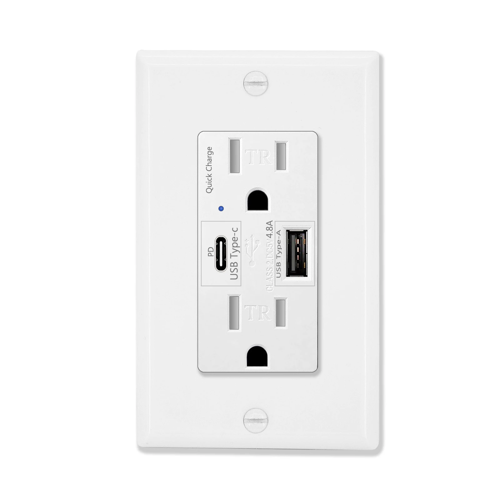 Us 20a 3-port With Type C Usb Wall Outlet, 15 Amp Receptacle With Usb ...