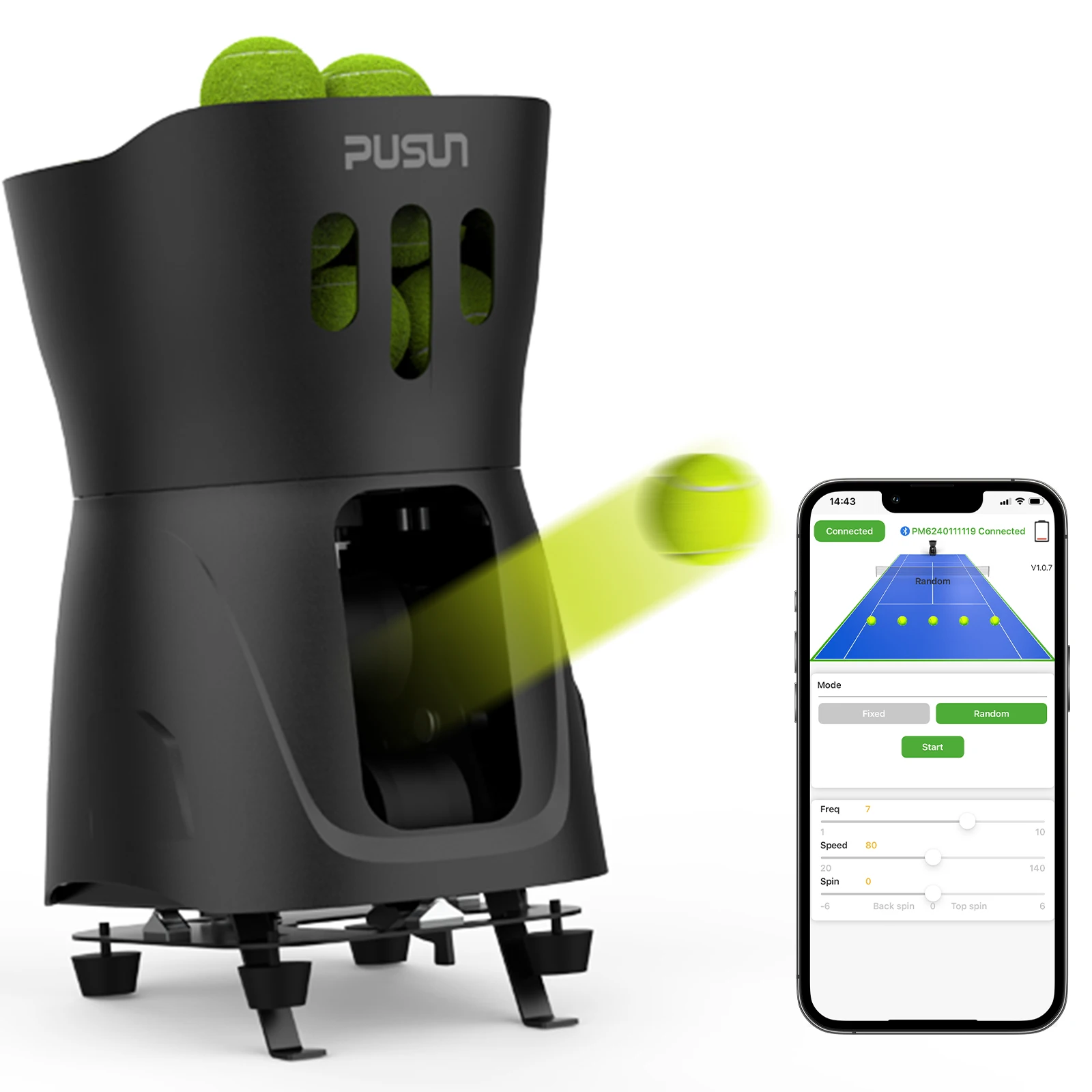 PT-MINIPro Compact Tennis Ball Machine: App-Controlled, 65+ Ball ...