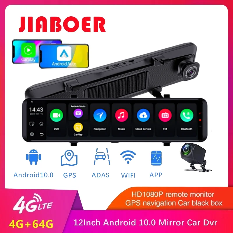 Android-10-0-4G-Dash-Cam-12-Inch-Car-Rearview-Mirror-ADAS-FHD-Auto ...