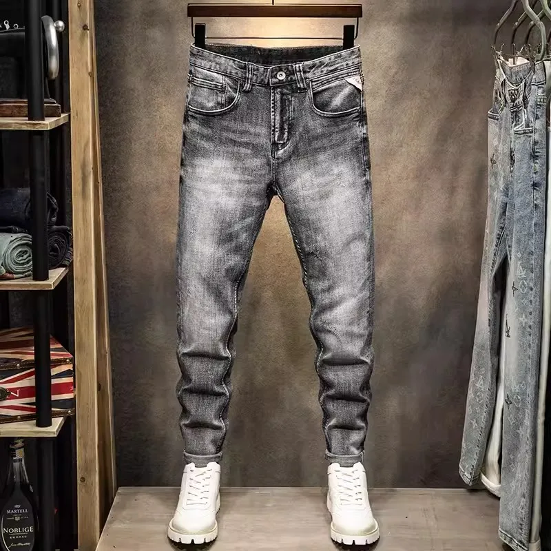 Fashion-Designer-Men-Jeans-High-Quality-Retro-Dark-Gray-Stretch-Slim ...