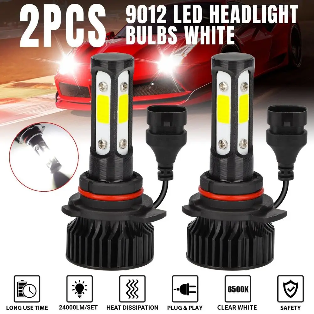 2Pcs-4-Sides-9012-LED-Headlight-Bulbs-Kit-9012-HIR2-COB-LED-Bulbs-High ...