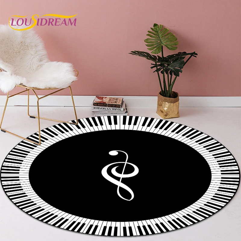 New-Colorful-Music-Symbol-Carpet-Piano-Keys-Black-White-Round-Rugs-Non ...