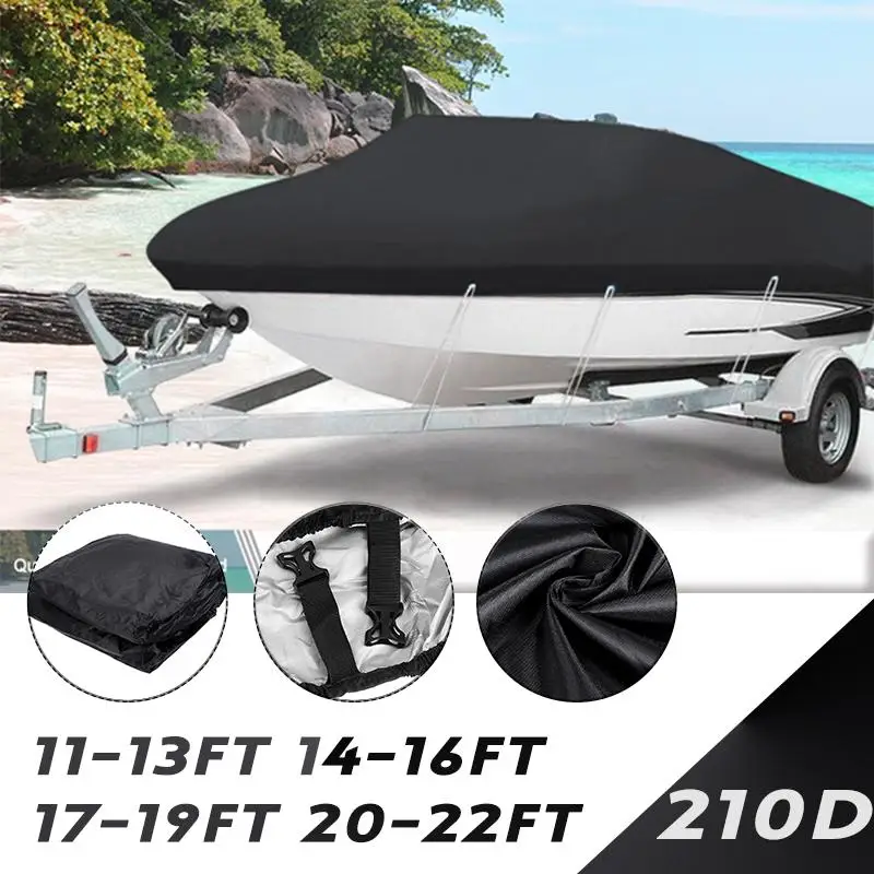 11-22ft-Trailerable-210D-Boat-Cover-Waterproof-Black-Fish-Ski-V-Hull ...