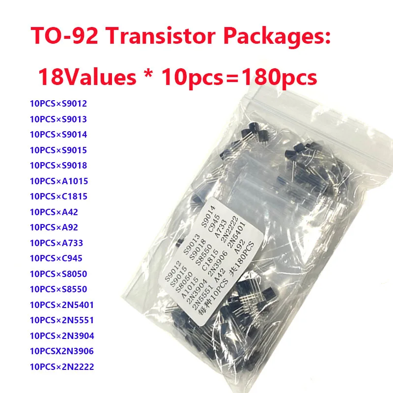 180pcs TO-92 Transistor kit Assort Set 18Values*10PCS PNP NPN Mix Diode ...