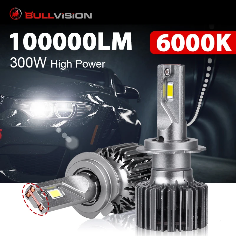 Bullvision H7 H4 H11 Led Headlight H8 H9 H1 100000LM 300W High Power ...