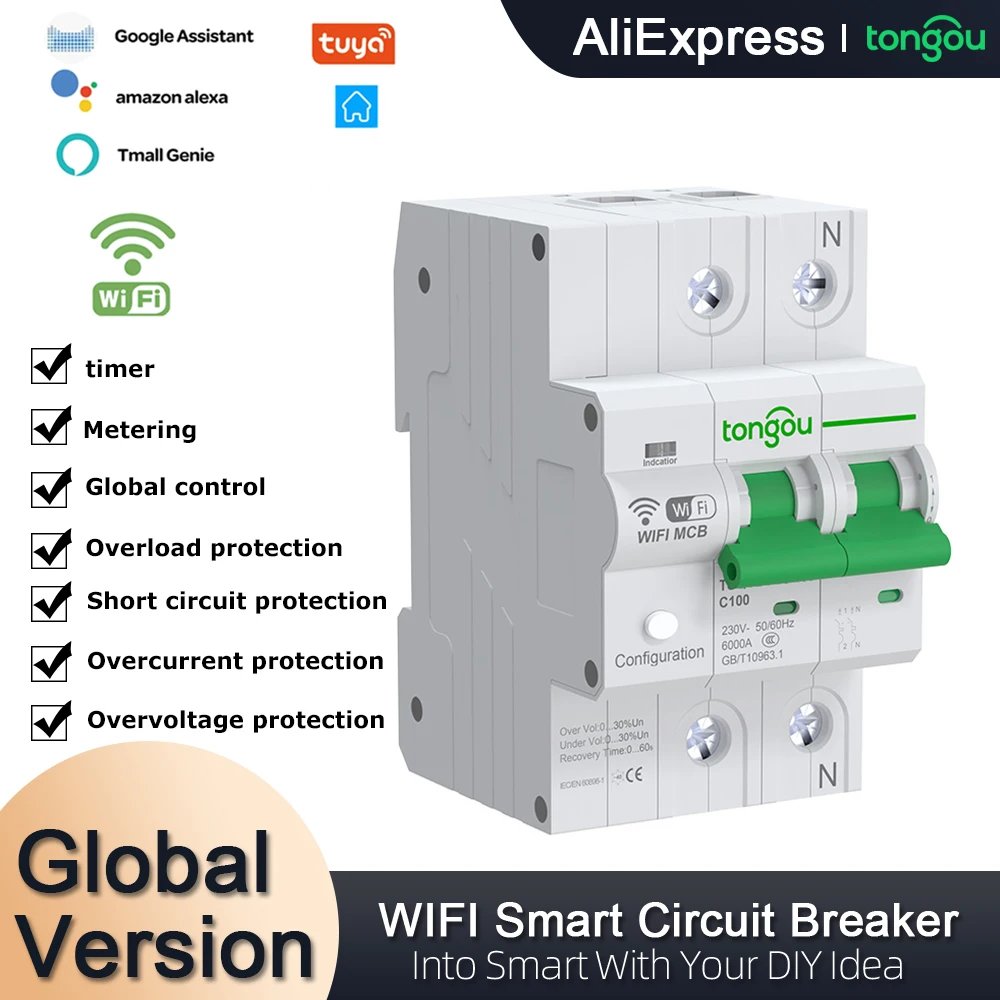 Tuya 2P WIFI Metering Circuit Breaker Smart Life Timer Remote Control ...