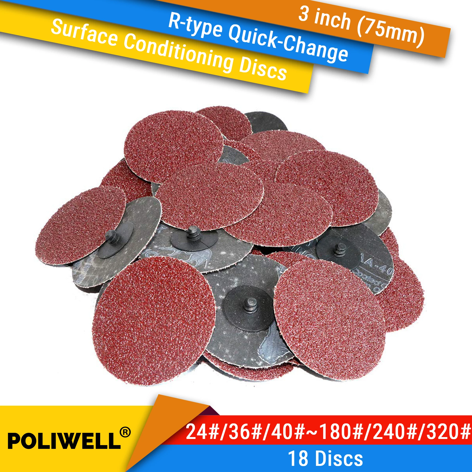 18PCS-3-Inch-75mm-Roll-Lock-R-Type-Quick-Change-Discs-Red-Grain-Sanding ...