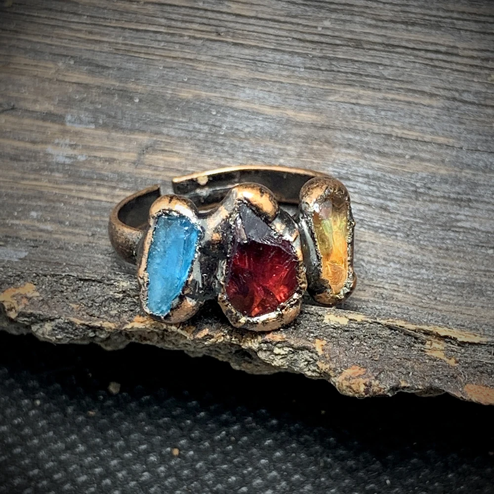 Natural Healing Crystal Gemstone Ring Adjustable Open Vintage Jewelry ...