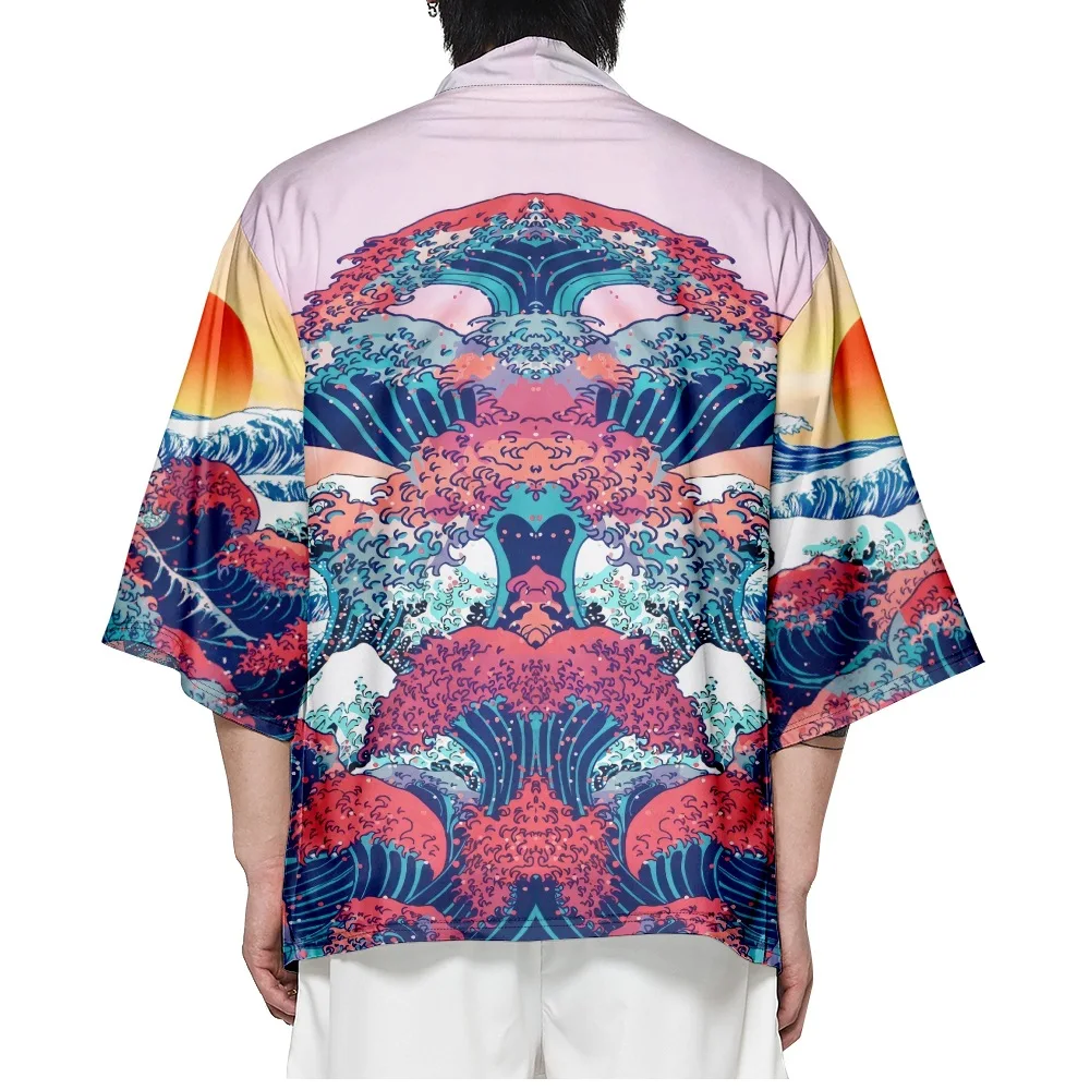 Japanese-Waves-Print-Kimono-Cardigan-Women-Men-Obi-Yukata-Haori-Coat ...