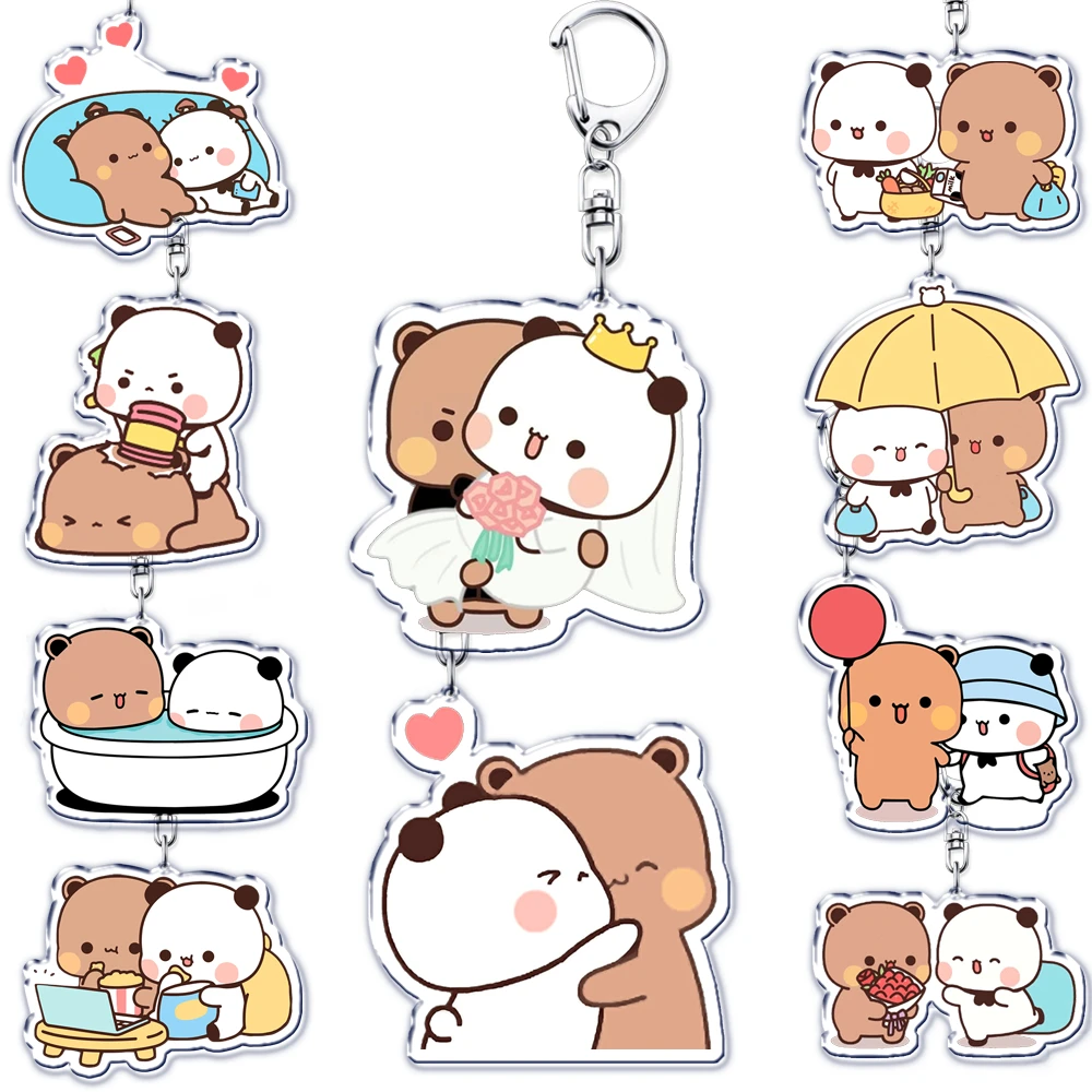 Bubu-Dudu-Keychains-White-and-Grey-Couple-Bear-Acrylic-Keyring-for ...