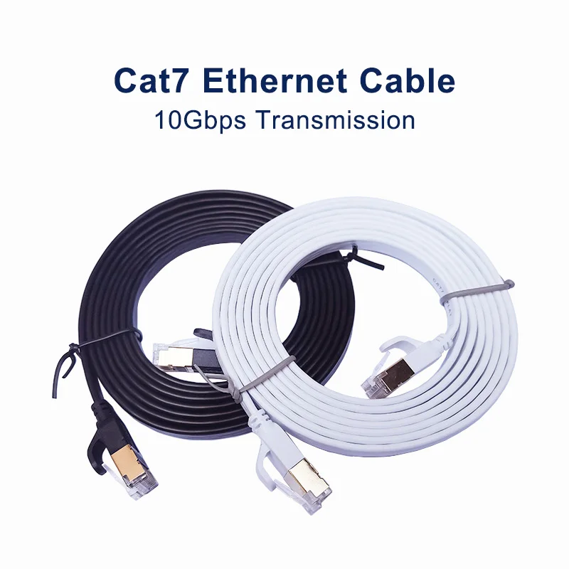 White-Black-Cat7-Flat-Cable-Ethernet-Cat-7-6-20m-15m-10m-8m-5m-RJ45 ...