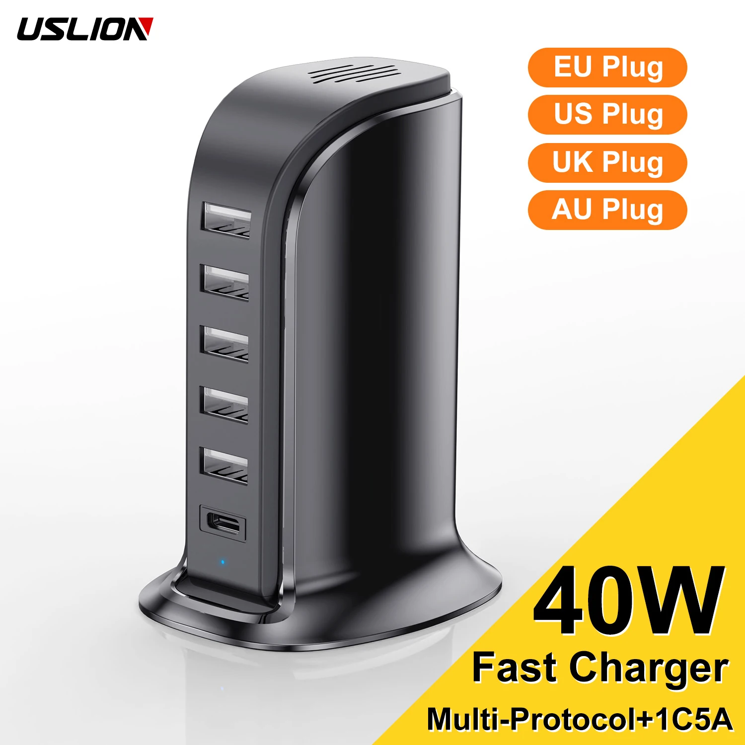 USLION-PD-40W-USB-Charger-6-in-1-Desktop-Fast-Charge-USB-Type-C-Charger ...