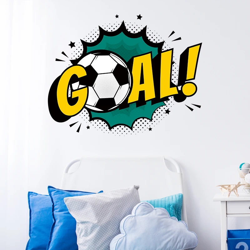 Goal Football Soccer Word Art Hole Wall Stickers for Kids Room Bedroom ...