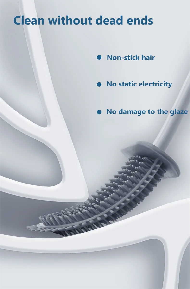 Brosses de Toilette,Brosse de toilette murale en Silicone,avec support,tête plate,poils souples ...