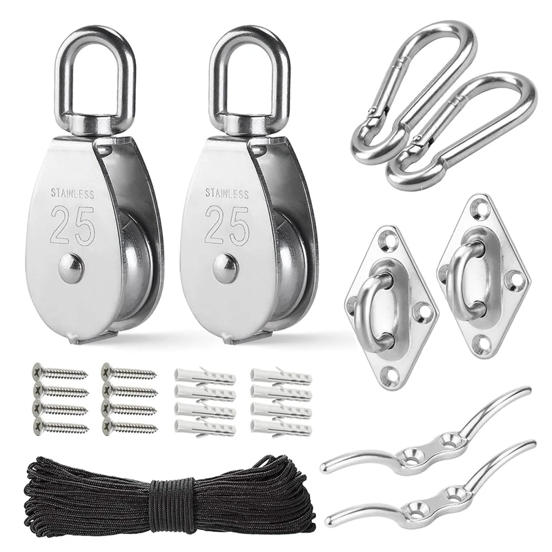 M25-Stainless-Steel-Pulley-System-Kit-Pulley-Wheelwith-Rope-Hooks-Eye ...