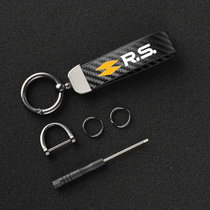 Carbon Fiber Leather KeyChain Buckle Jewelry Key Rings For Renault RS ...