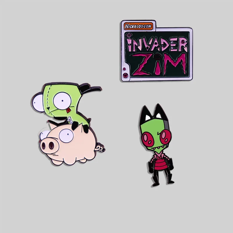 High-Quality-Cartoon-Invader-Zim-Enamel-Pin-Funny-Alien-Metal-Badge ...