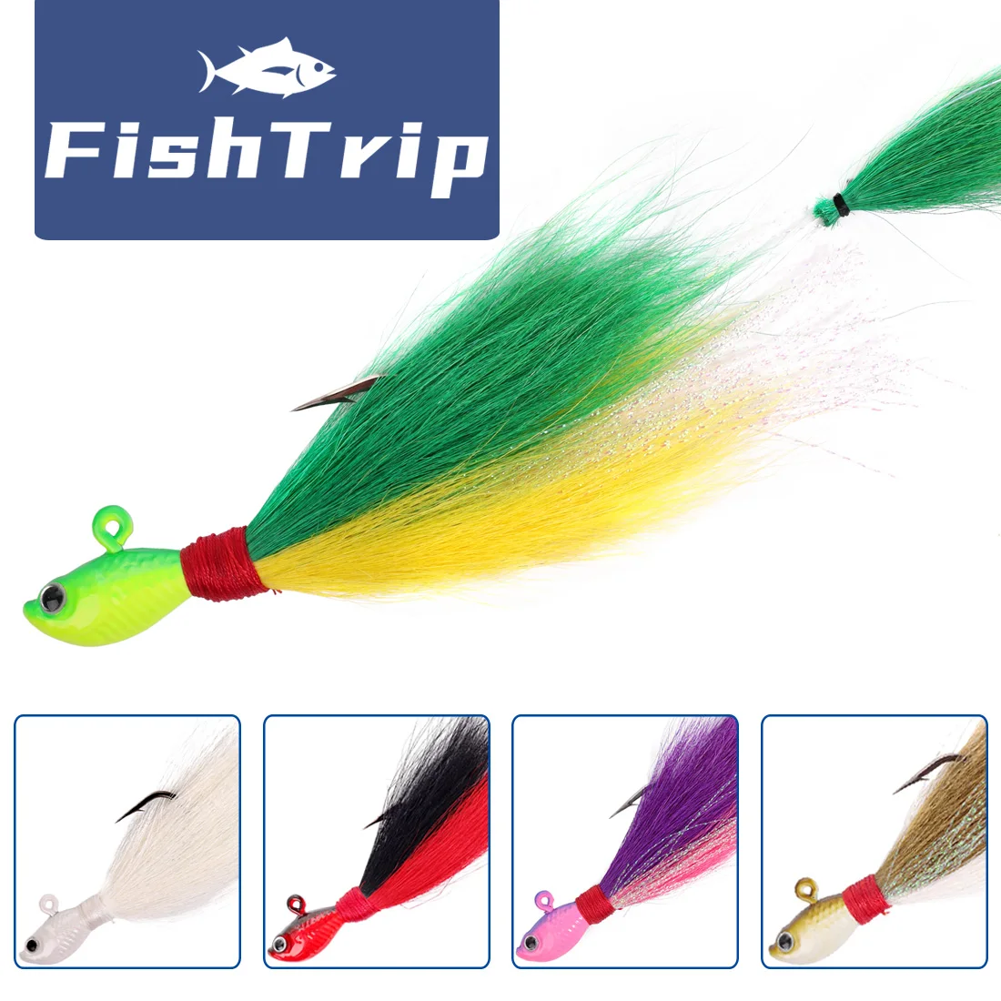FishTrip 3pcs Bucktail Jig Head Sea Fishing Hook Hair Jig 7-56g Sea ...
