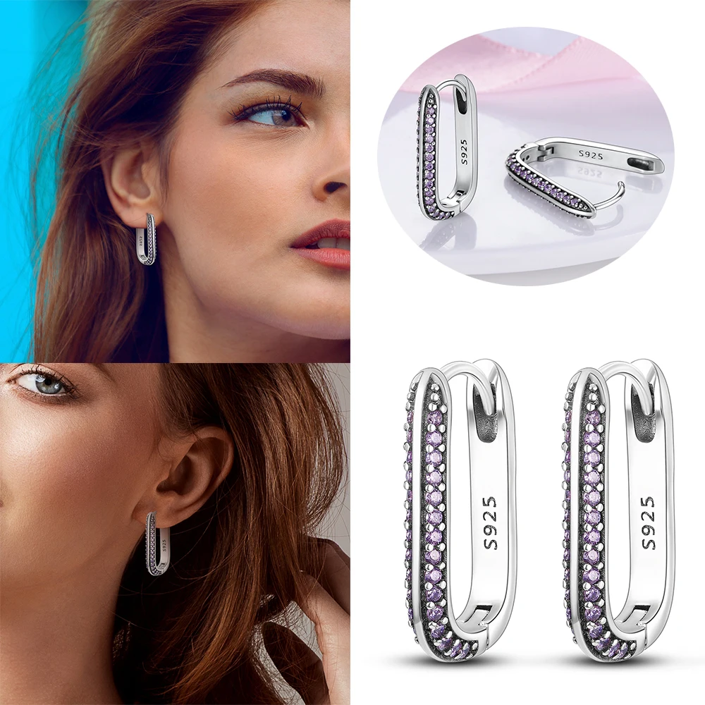 오리지널 귀걸이 U 타입 미 파베 더블 링크 귀걸이 실버 컬러 한국 귀걸이 여성용 파인 쥬얼리 선물, 드롭 배송 ...