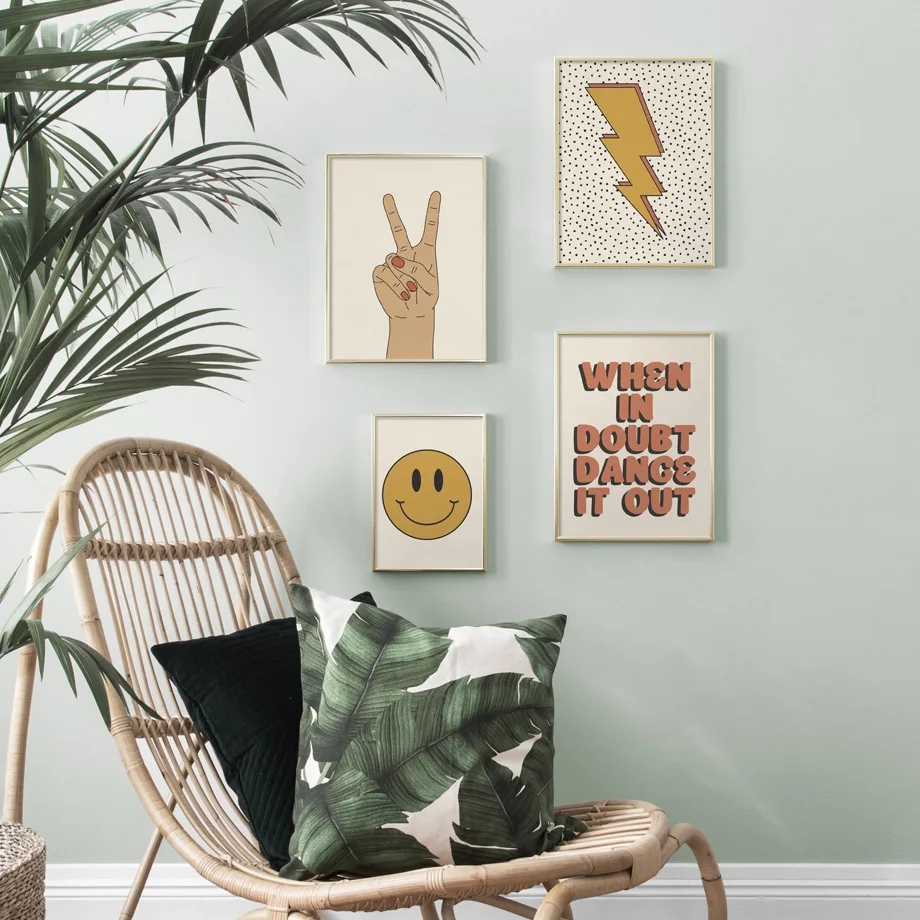 Colorful Trendy Boho Poster Pink Lighting Simley Throwback Art Print ...