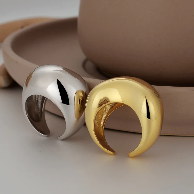 Irregular Wide Chunky 925 Sterling Silver Open Ring Gold Tone Mirror ...