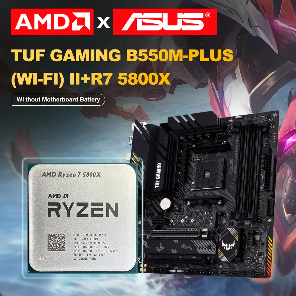 AMD Ryzen 7 5800X R7 5800X CPU + ASUS TUF GAMING B550M PLUS WI FI II Motherboard Anzug Buchse ...