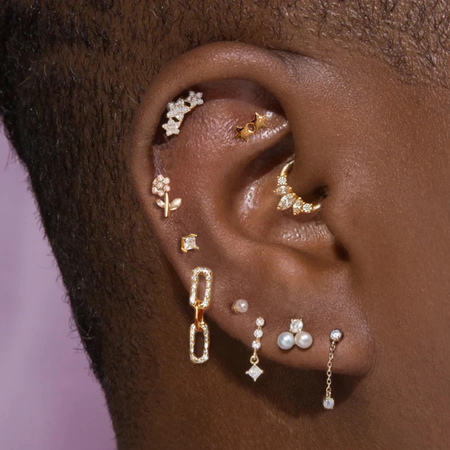 1pc-Helix-Lobe-Piercing-Earring-Zircon-Flower-Dangle-Chain-Stud-Tragus ...