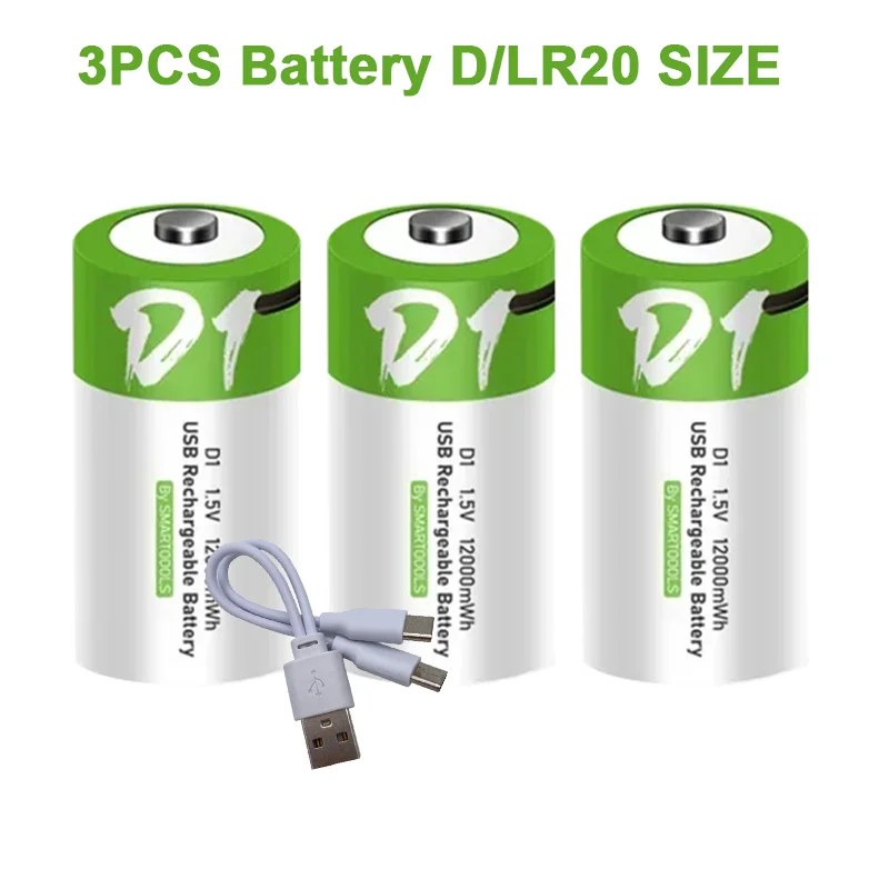 3PCS-USB-Rechargeable-D-Size-Batteries-LR20-Li-ion-1-5V-12000mWh-with ...