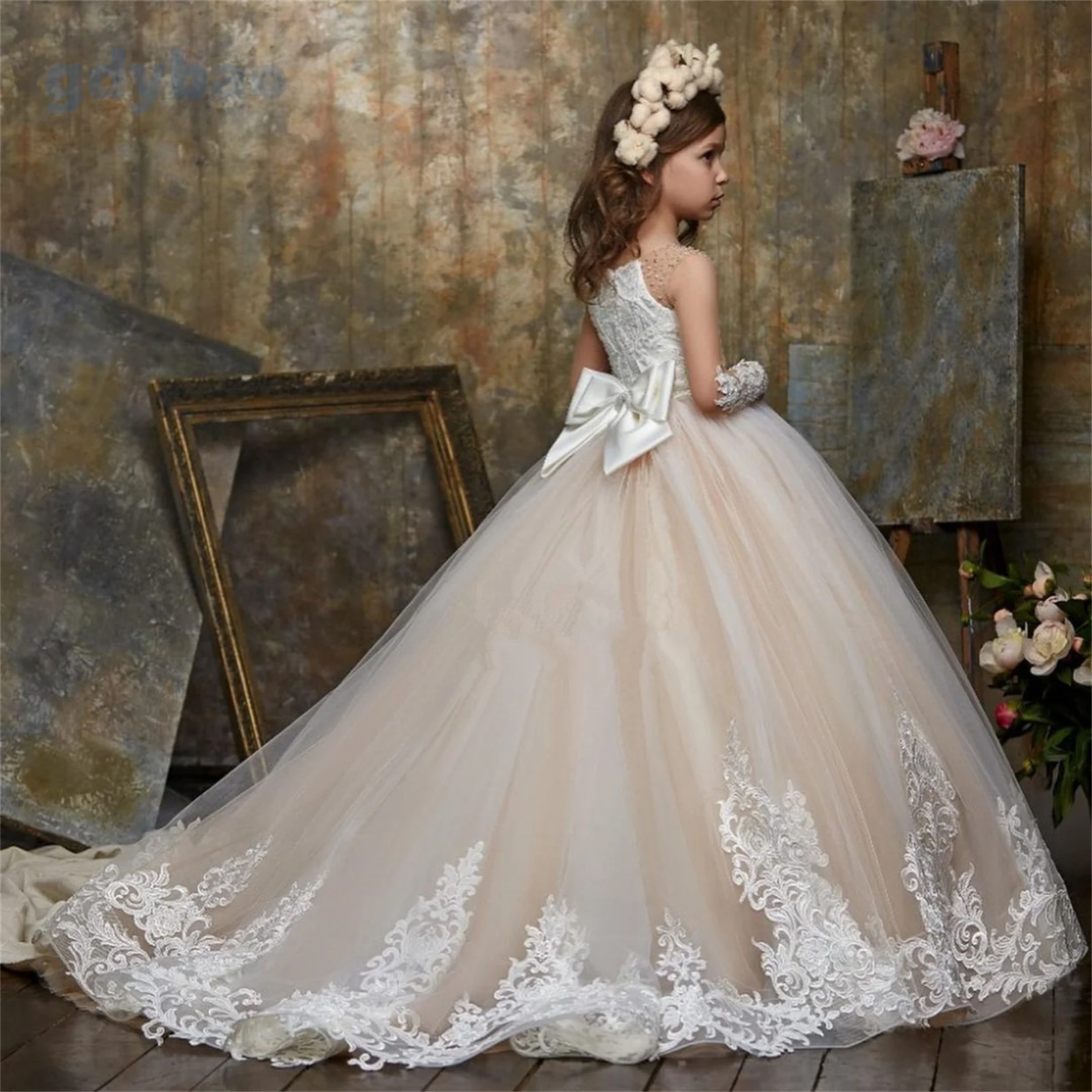 Luxury-Princess-Ball-Gowns-for-Kids-Flower-Girl-Dresses-Lace-Edged ...