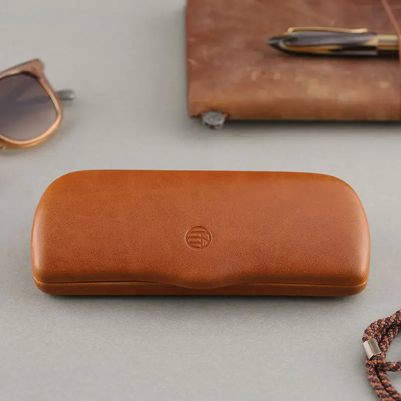 Vazrobe Brown PU Leather Glasses Cases Genuine Leather Eyewear Box ...