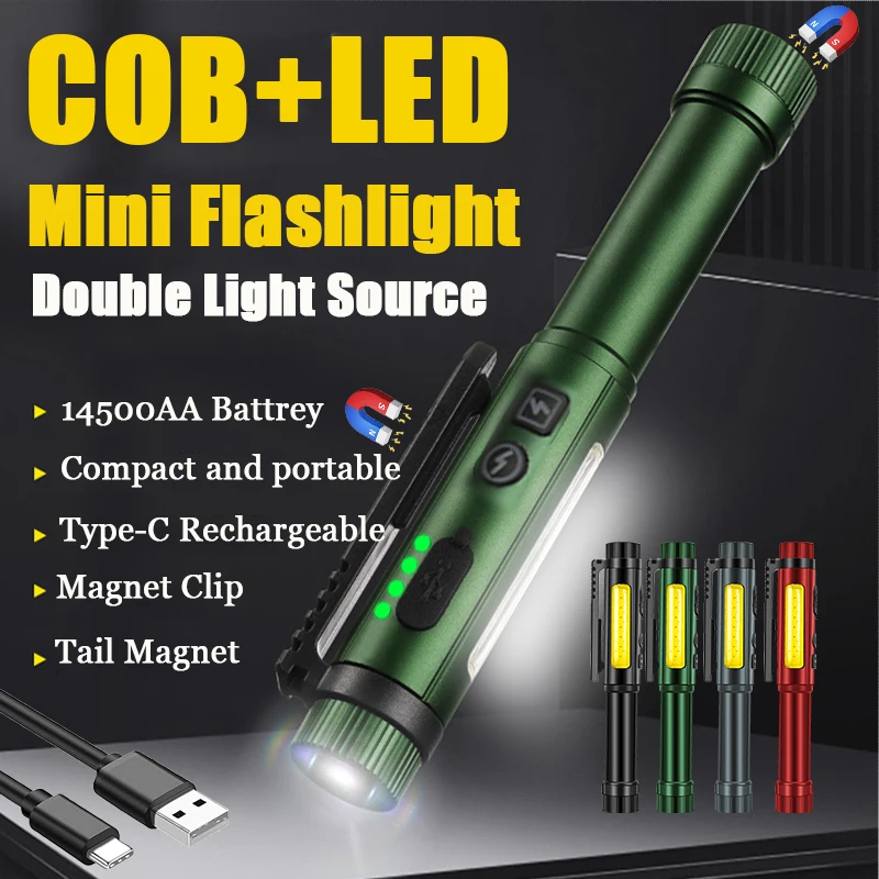 LED-COB-Mini-Flashlight-Multifunction-8-Lighting-Modes-Torch-Type-C ...