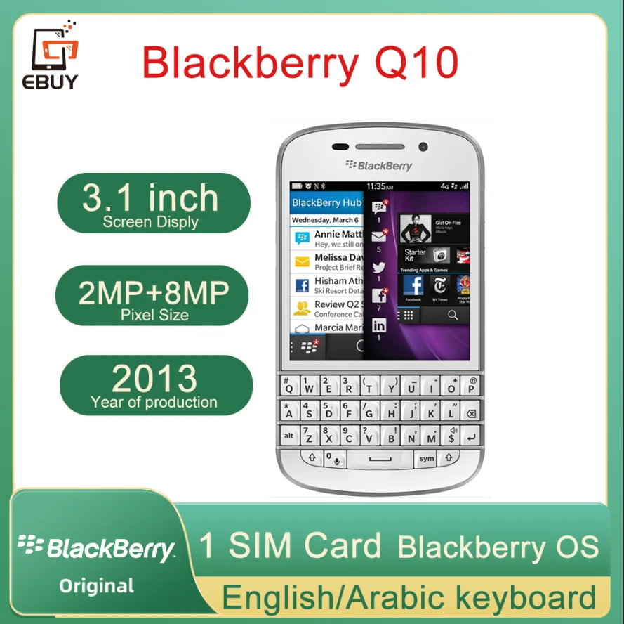Original Blackberry Q10 4G Mobile Phone 3.1" 2GB RAM 16GB ROM 8MP ...