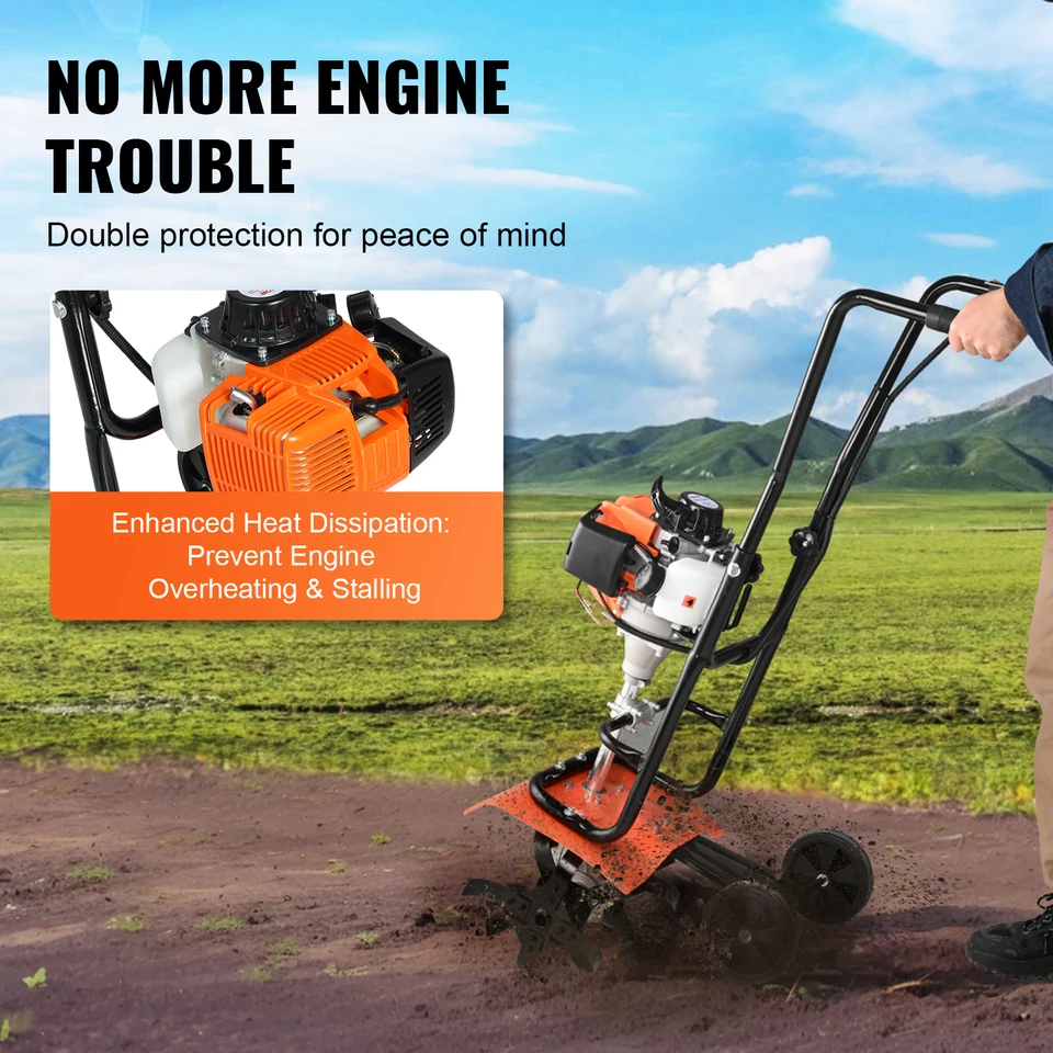 Gas Rototillers For Garden 52CC Gas Powered Garden Tiller Cultivator ...