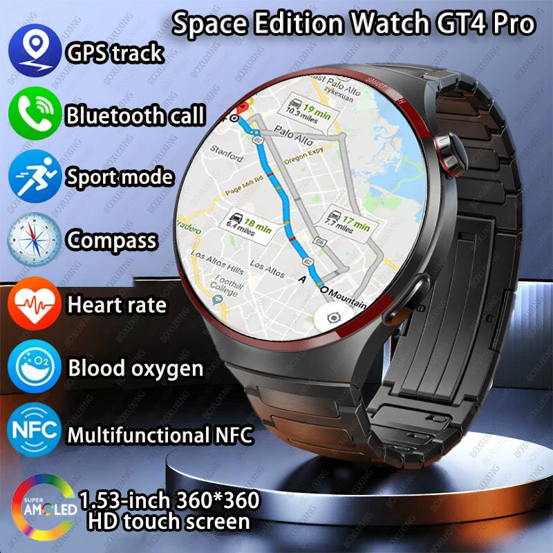 GT4-Pro-Smartwatch-Imperme-vel-para-Homens-GPS-NFC-Tela-HD-AMOLED-Frequ ...