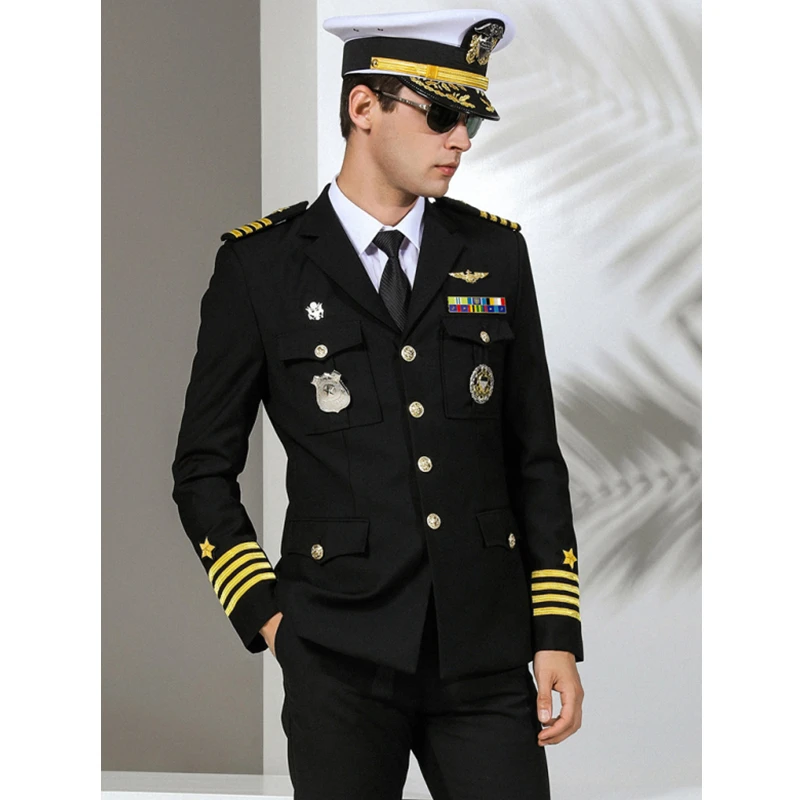 Pilot-Costume-Seaman-Us-Navy-Captain-Uniform-Single-breasted-Jacket ...
