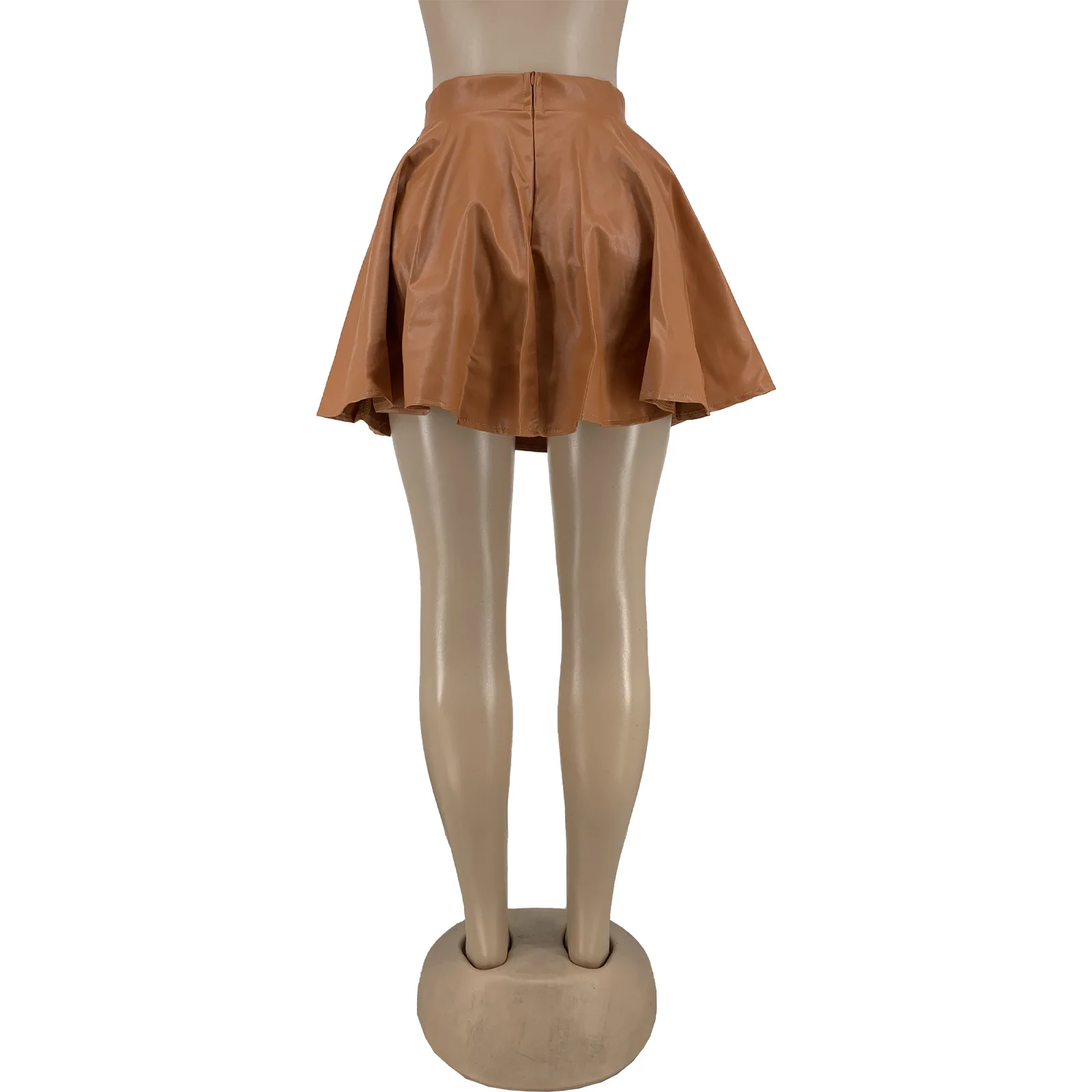 Joskaa-Mini jupe plissée en cuir PU monochrome pour femmes,vêtements ...