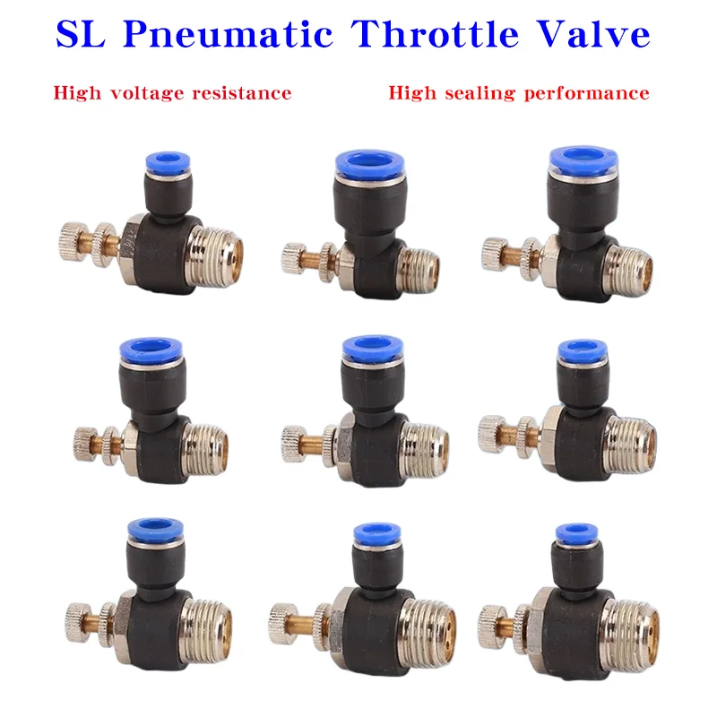 SL Pneumatic Throttle Valve Adjustable Cylinder Speed Control Valve SL8-02 1/8''1/4'' 3/8'' 1/2 ...