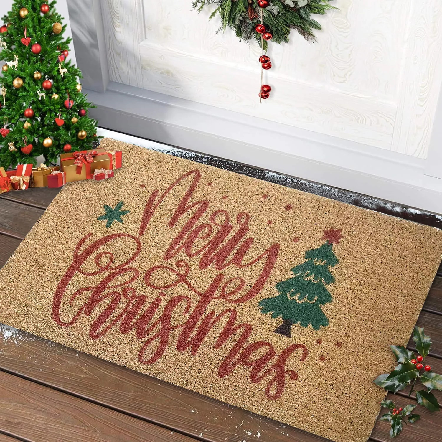 Merry Christmas Door Mat Christmas Tree Welcome Door Mat Non-slip Floor ...