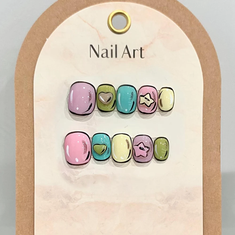 Handmade-Short-Catoon-False-Nails-Press-on-With-Design-Japanese-Fake ...