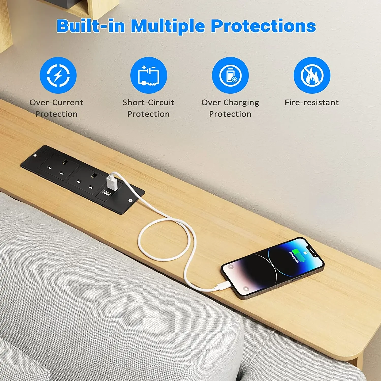 UK Embedded Table Hidden Sockets 2 Outlets 13A 2500W AC110~260V with 2 ...