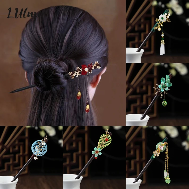 1pcVintage-Wooden-Hair-Stick-Chinese-Style-Winding-Flower-Hairpin-With ...