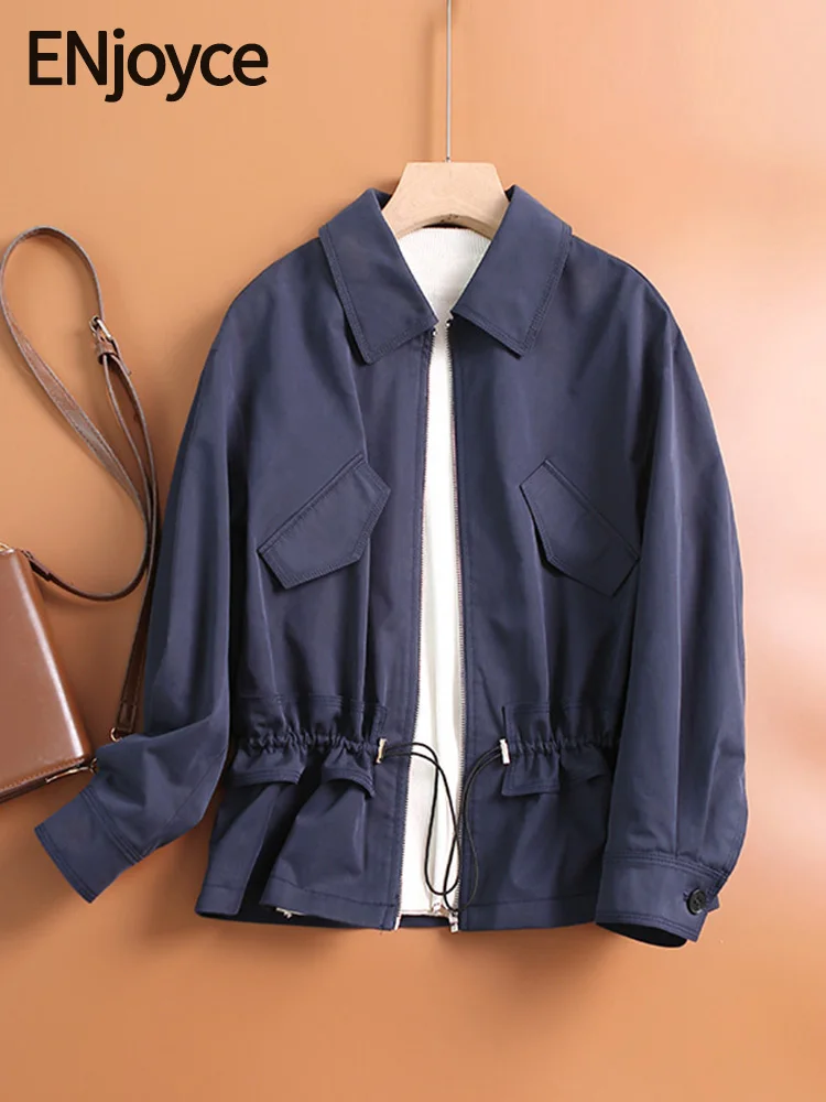 ENjoyce-Women-Vintage-Lapel-Drawstring-Waist-Jackets-Urban-Outdoor ...
