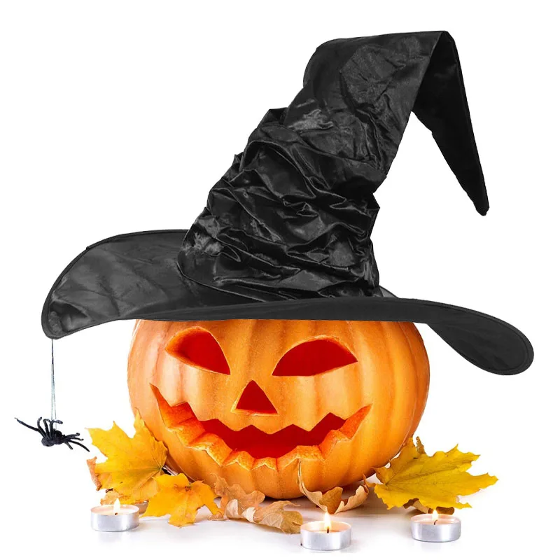 Halloween Witch Hat Angled Black Folds Wizard Hat Adult Kids Witches ...