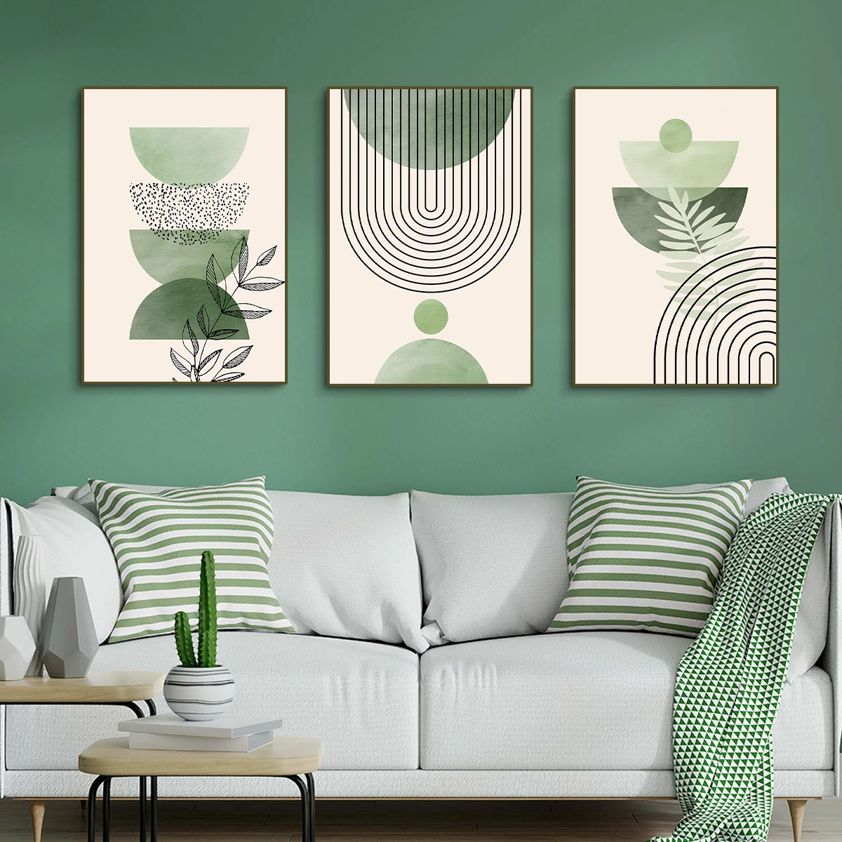 1/3pcs Bohemian Sage Green Leaves Geometric Prints Poster Modern ...