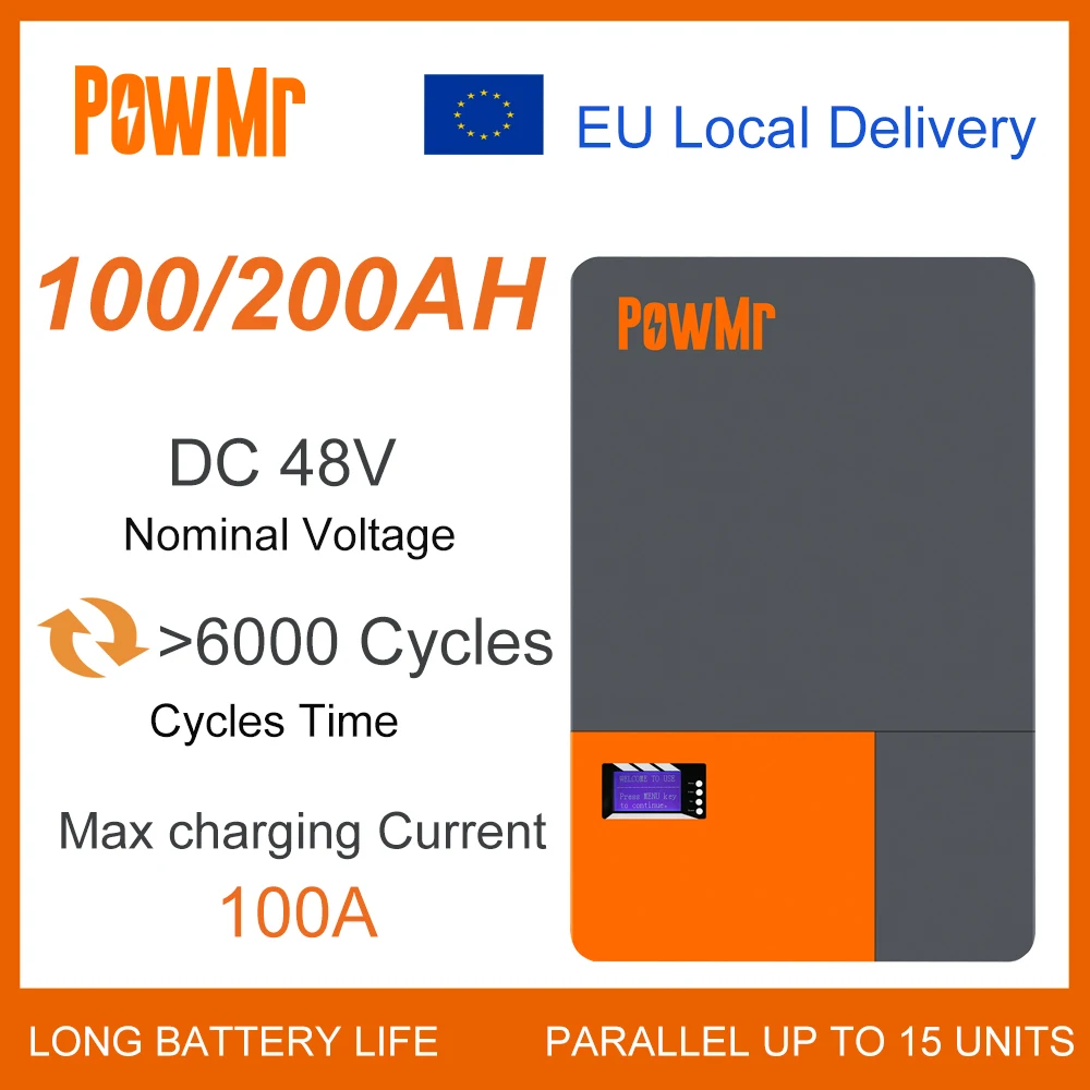 PowMr-PowerWall-200AH-100AH-LiFePO4-Battery-LCD-Screen-Long-Battey-Life ...