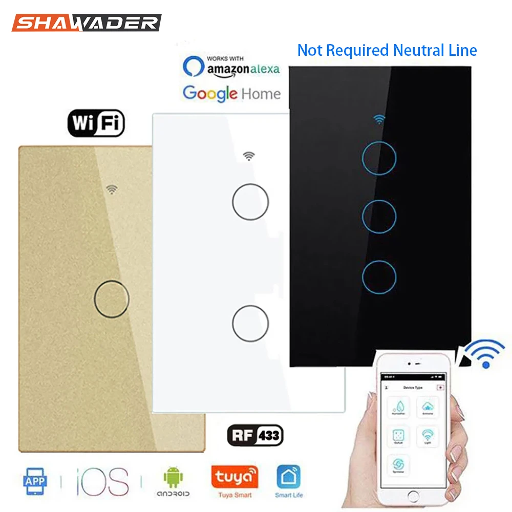 Wifi Smart Light Wall Switch Glass Screen Touch Panel Rf433 Wireless ...