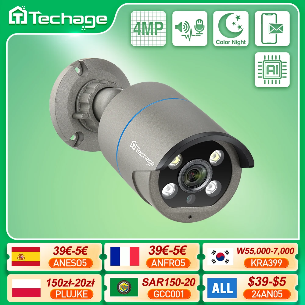 Techage-H-265-4MP-Two-Way-Audio-POE-IP-Camera-IP66-Waterproof-Outdoor ...