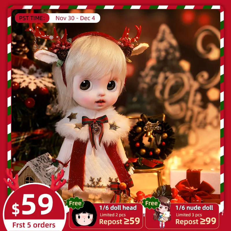 ShugaFairy Lime 1/6 Bjd Dolls Big Head Open Mouth Expression Winter ...