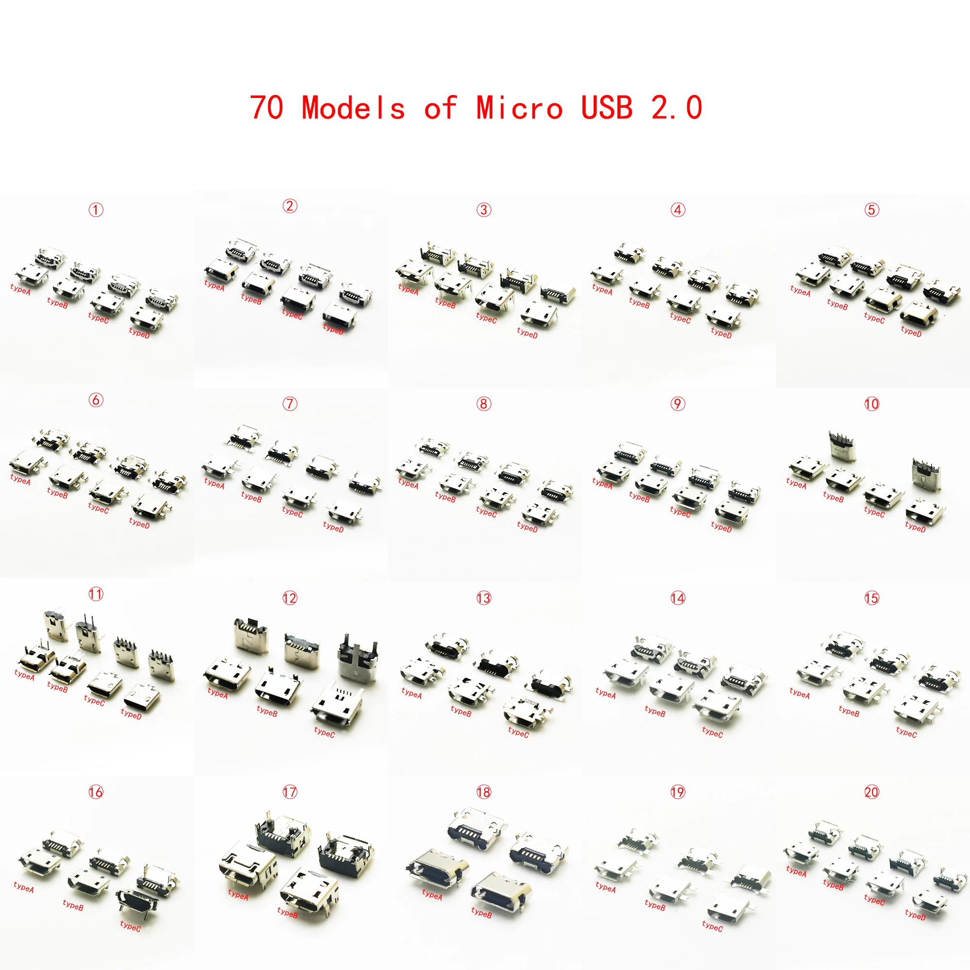 10pcs-70Models-Micro-USB-2-0-Connector-B-Type-5Pin-Female-Phone-Speaker ...
